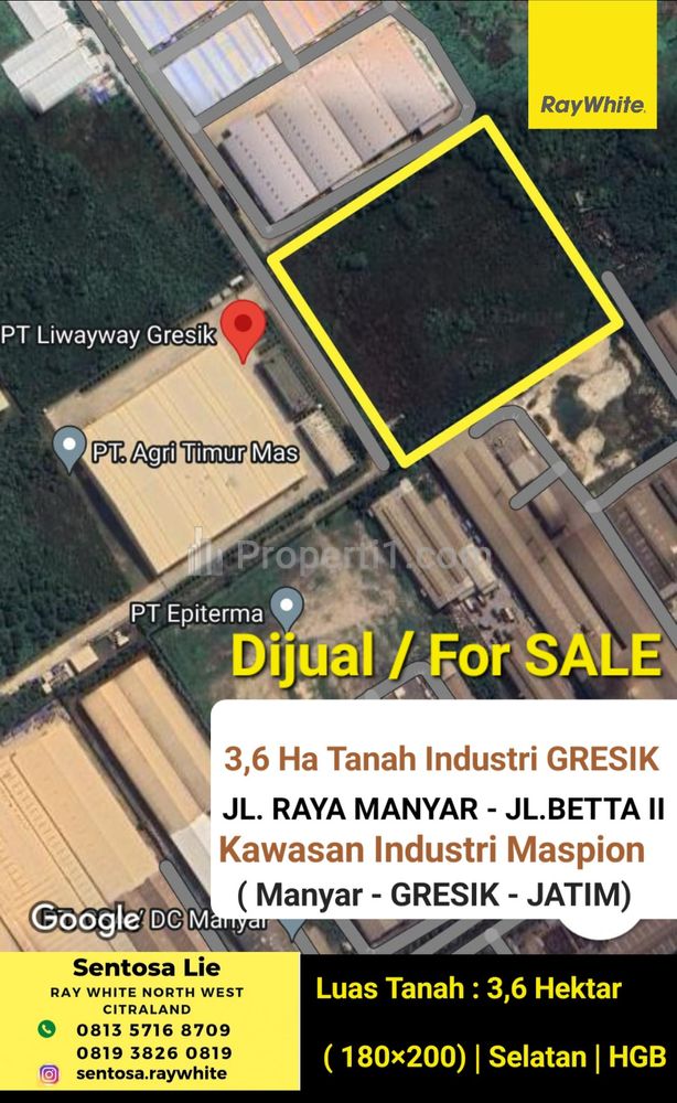 Dijual 3,6 Hektar Tanah Industri GRESIK di Jalan Raya Manyar - Jalan ...