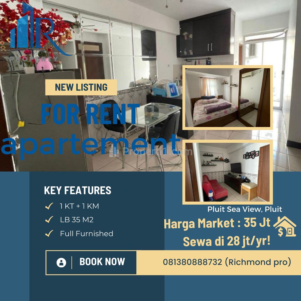 Disewakan Apartemen Pluit Sea View, Lantai 16 Pool View, 1 BR dengan ...